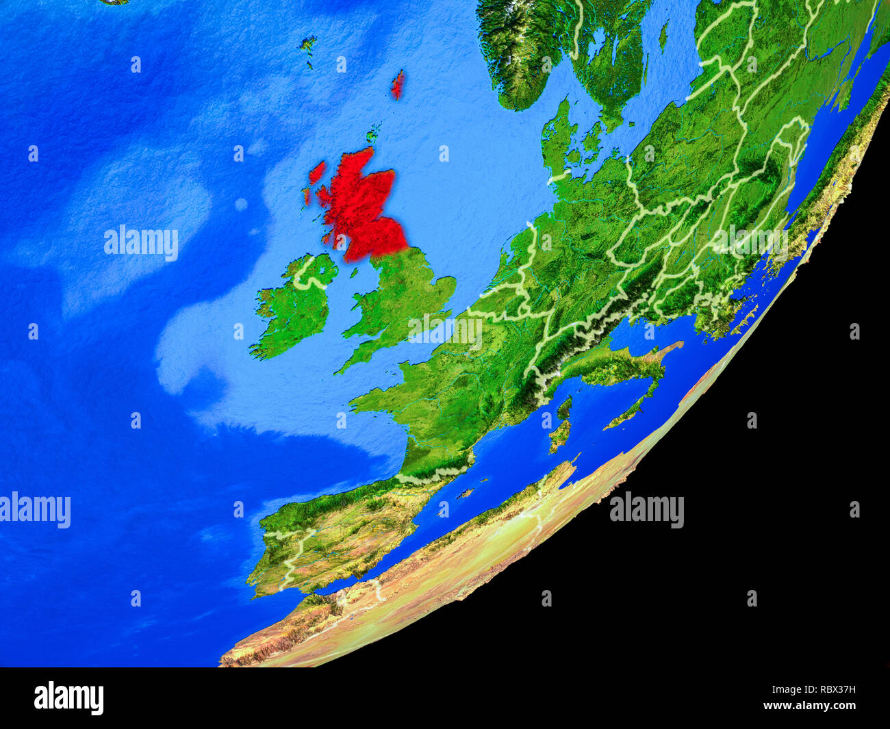 Scotland on planet Earth with country borders and highly detailed ...