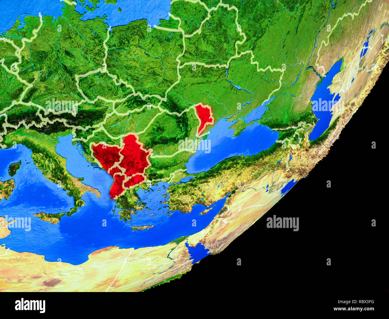 CEFTA countries on planet Earth with country borders and highly ...