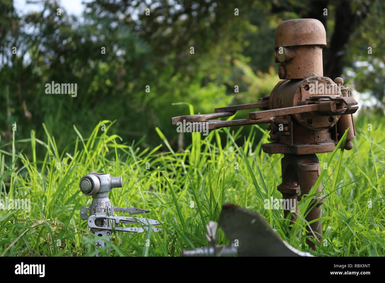 Big robot seeing small robot in wilderness hi-res stock photography and ...