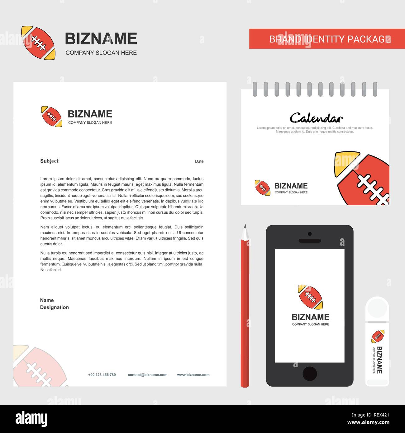 Rugby ball Business Letterhead, Calendar 2019 and Mobile app design ...