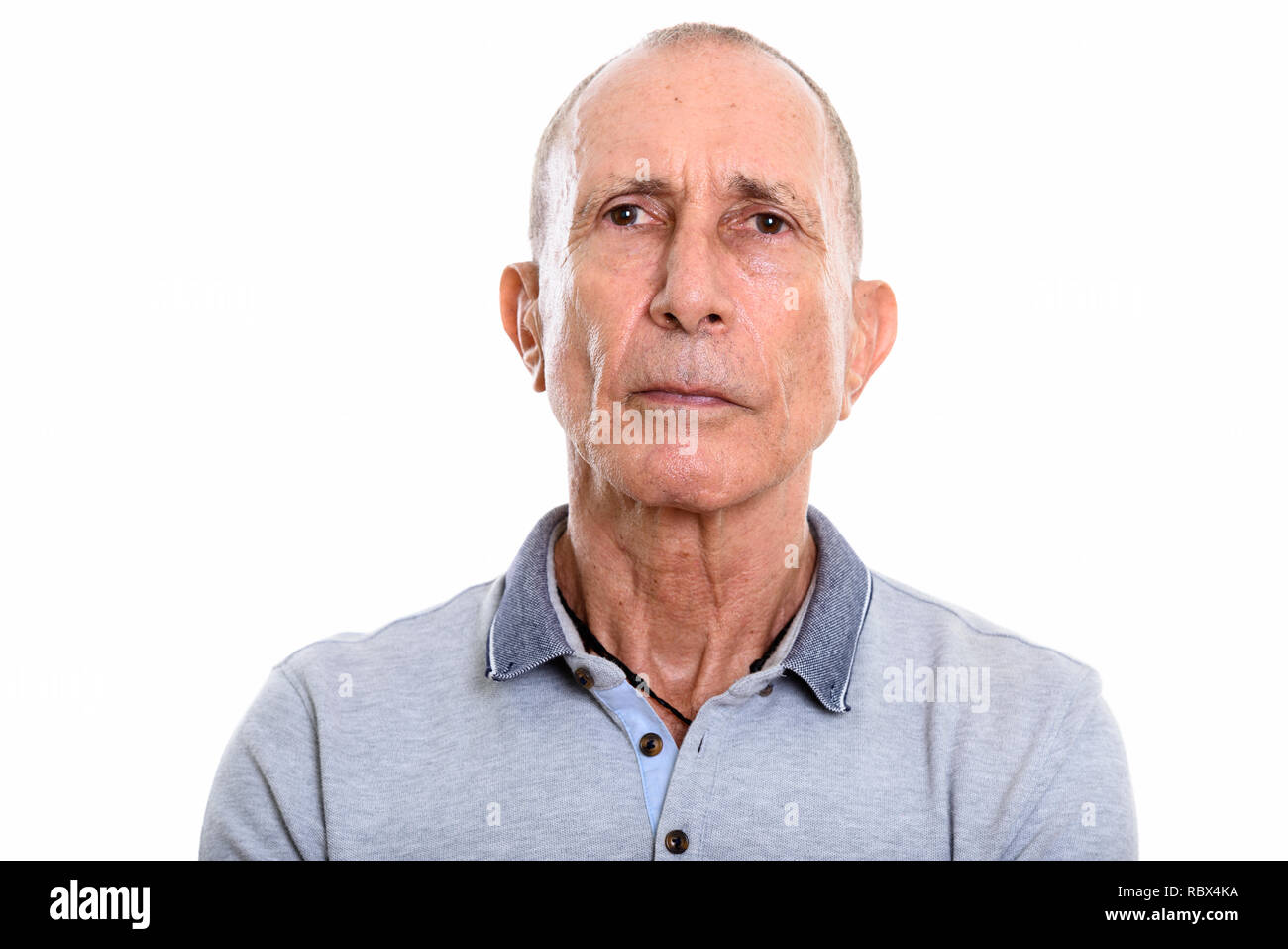 Close up of senior man face isolated against white background Stock ...