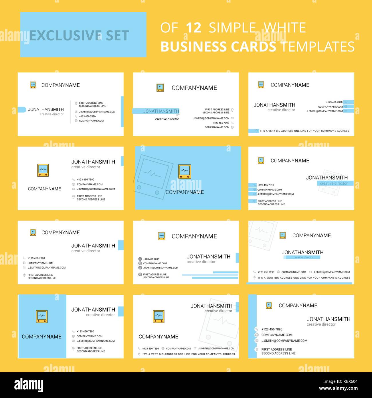 Set of 12 ECG Creative Busienss Card Template. Editable Creative logo ...