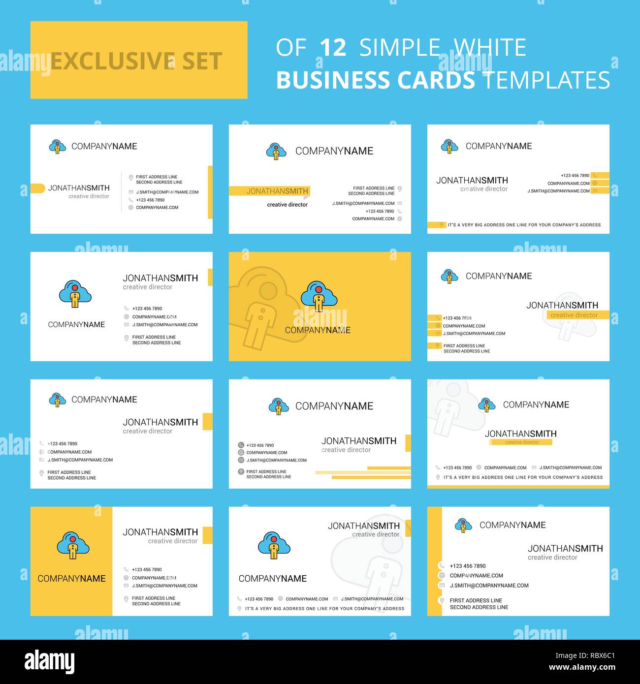 Set of 12 Cloud network Creative Busienss Card Template. Editable ...