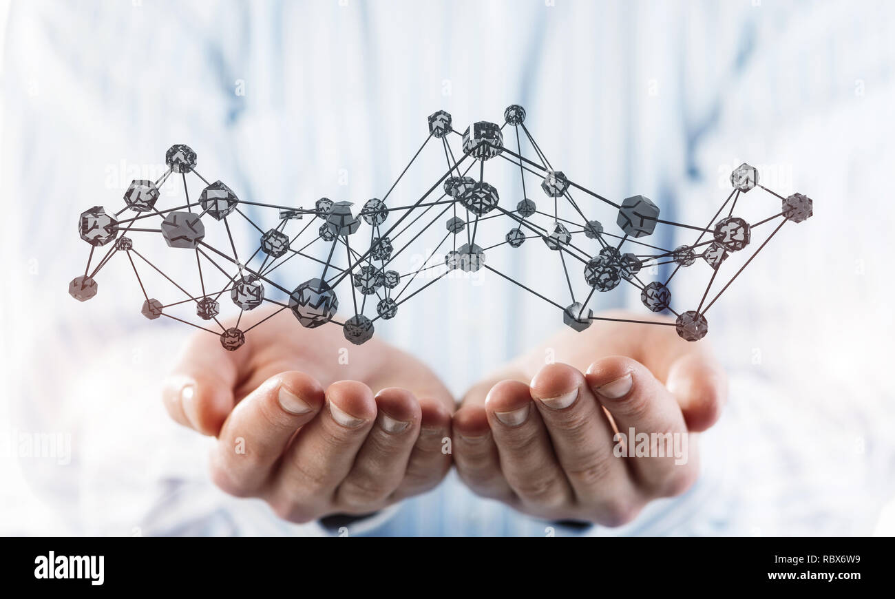 Network and future technology as connection lines in hands. Mixe Stock ...