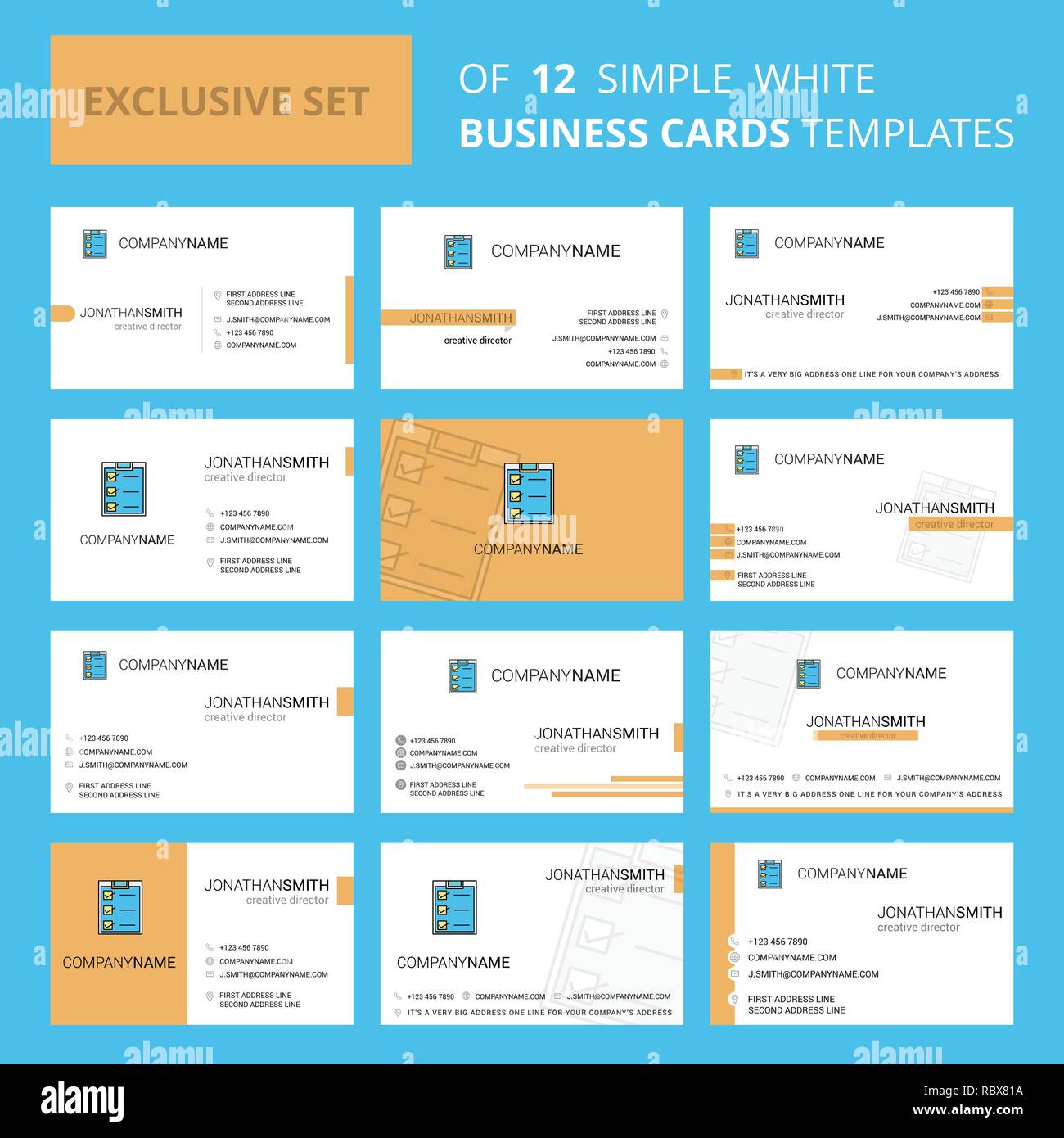 Set of 12 Checklist Creative Busienss Card Template. Editable Creative ...