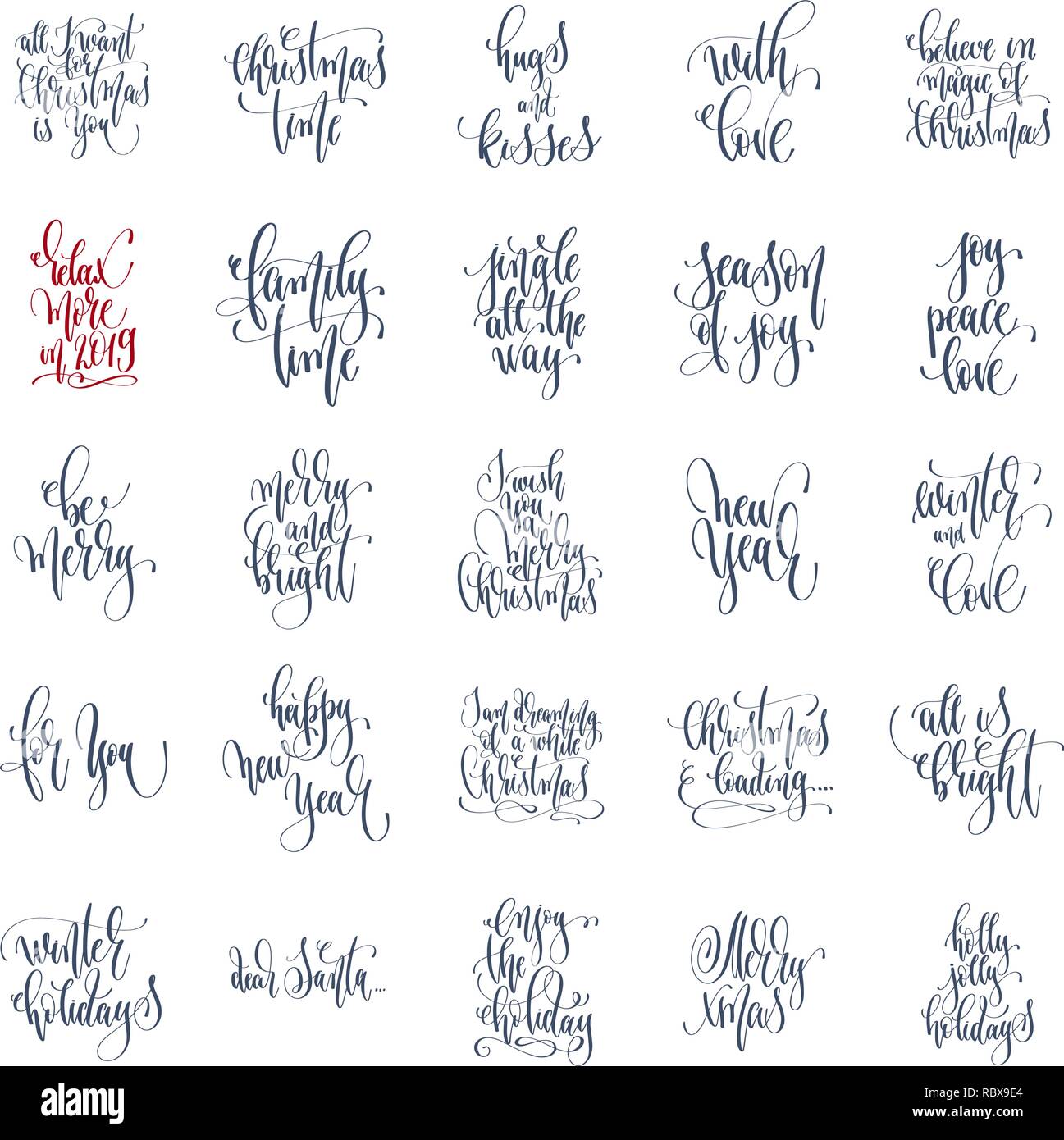 set of 25 hand lettering inscription text to winter holiday Stock ...