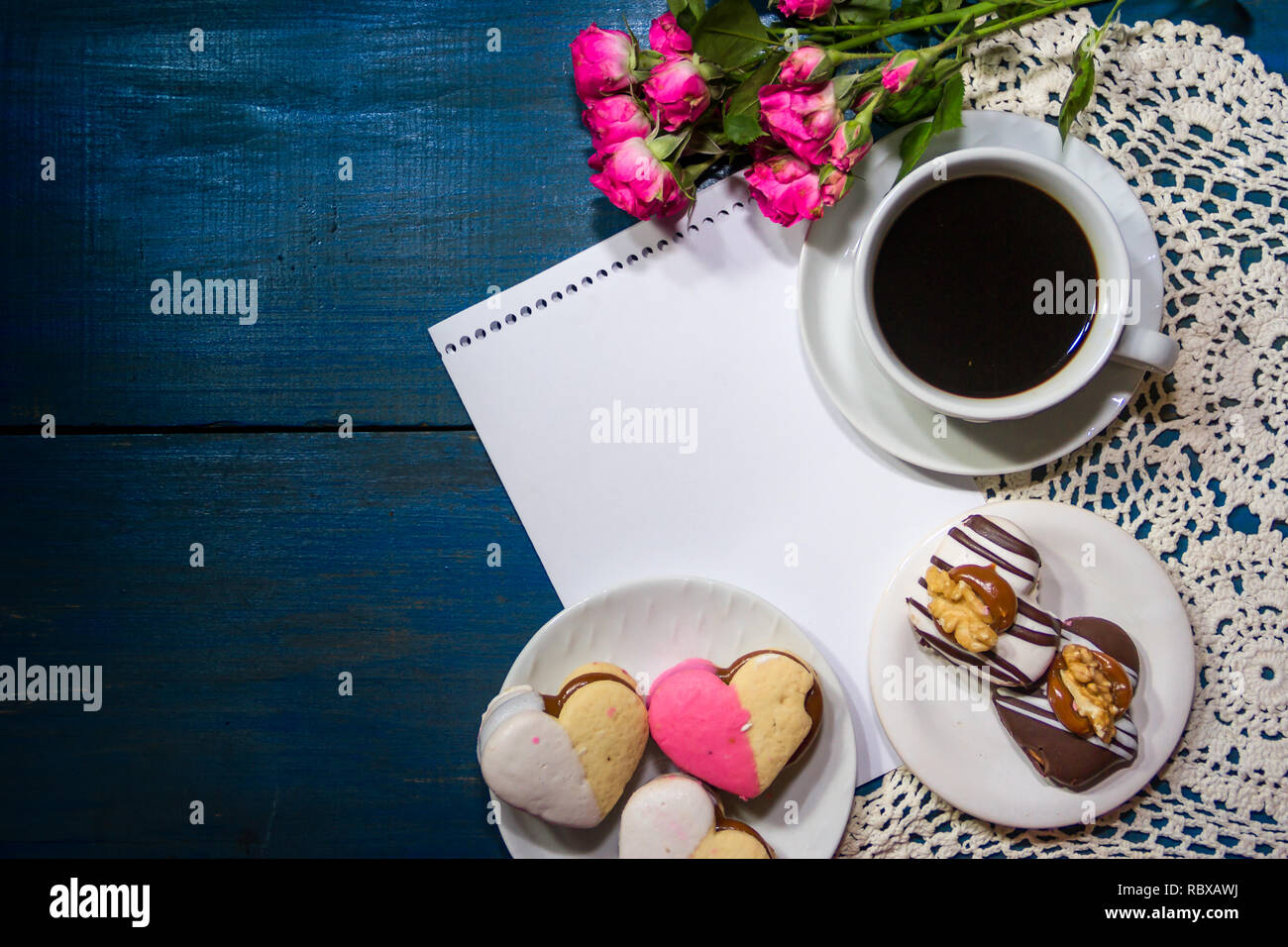 cup of coffee with flowers and note with place for text Stock Photo - Alamy