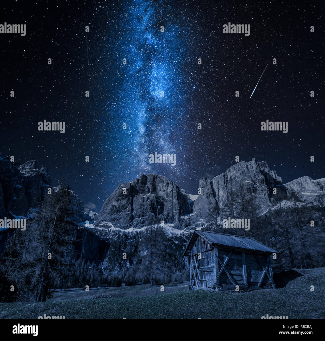 Stunning milky way over valley in Dolomites, Italy Stock Photo - Alamy