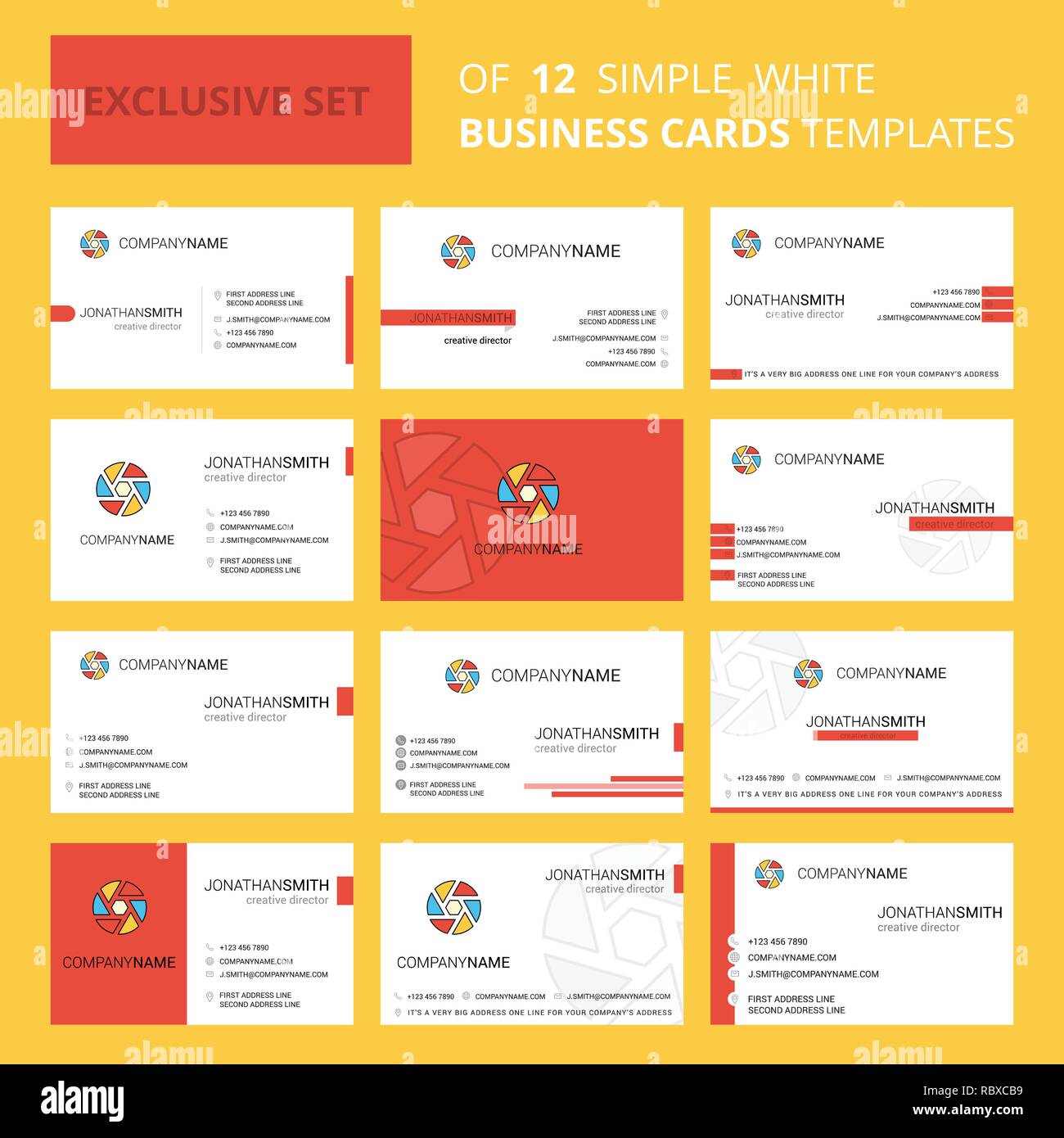 Set of 12 Camera shutter Creative Busienss Card Template. Editable ...