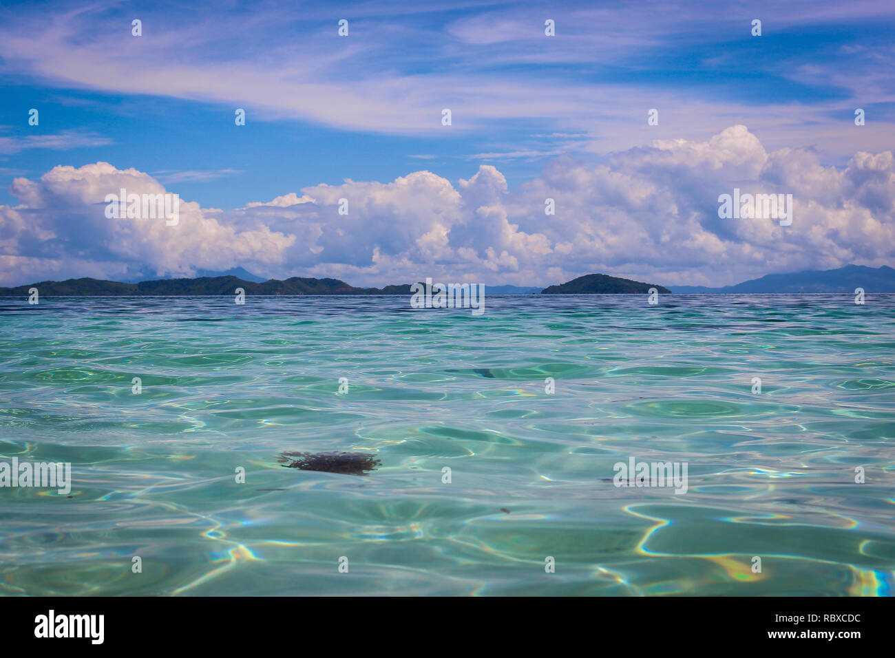 Tropical landscape with rock islands, crystal clear water, Palawan ...