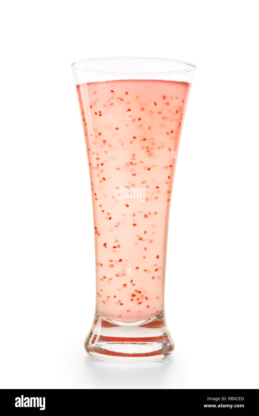 Red juice with chia seeds cold drink. Isolated on white, clipping path ...