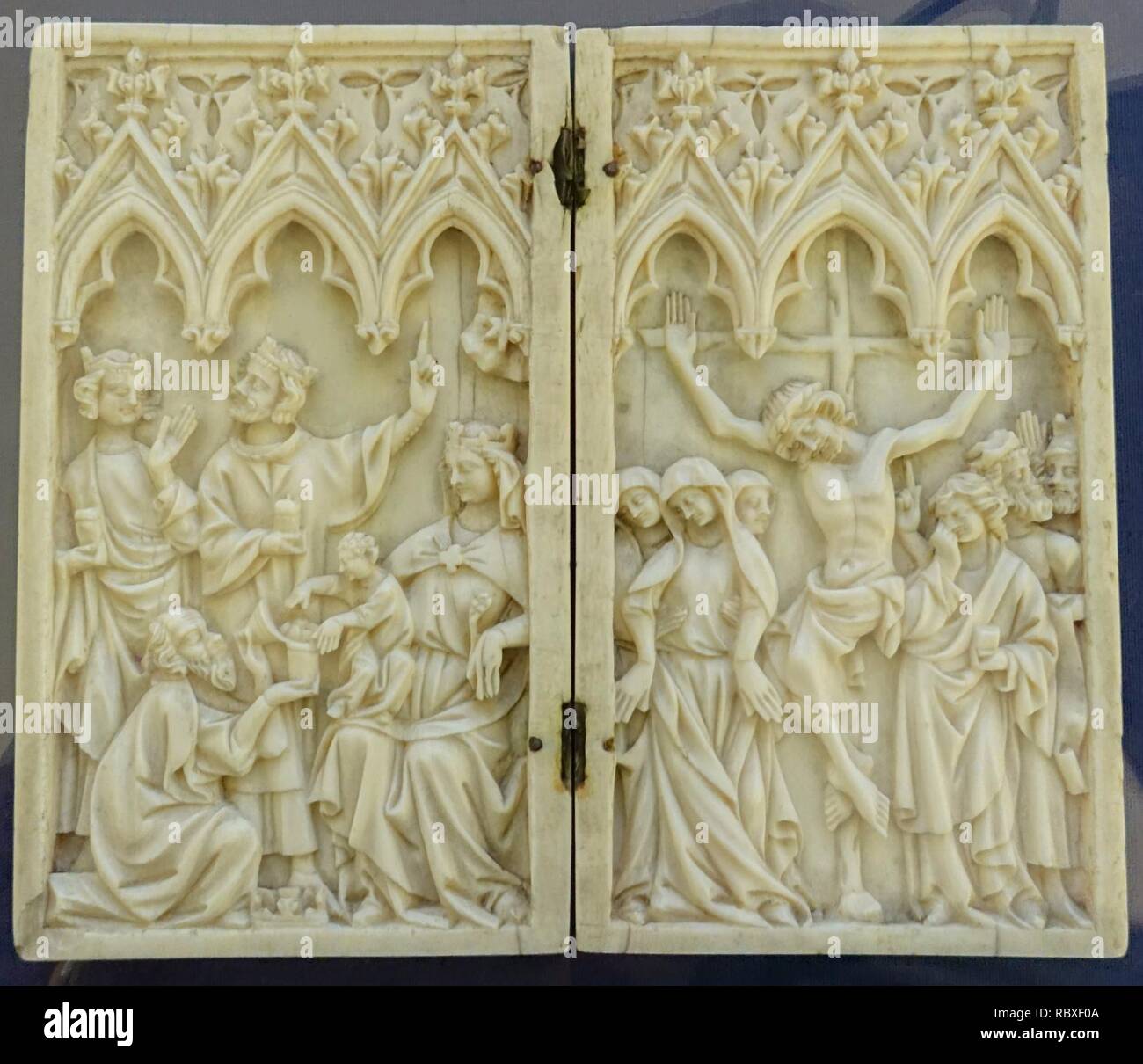 Adoration of the Magi and Crucifixion of Christ, diptych, Northern France, 1350-1375, ivory ...