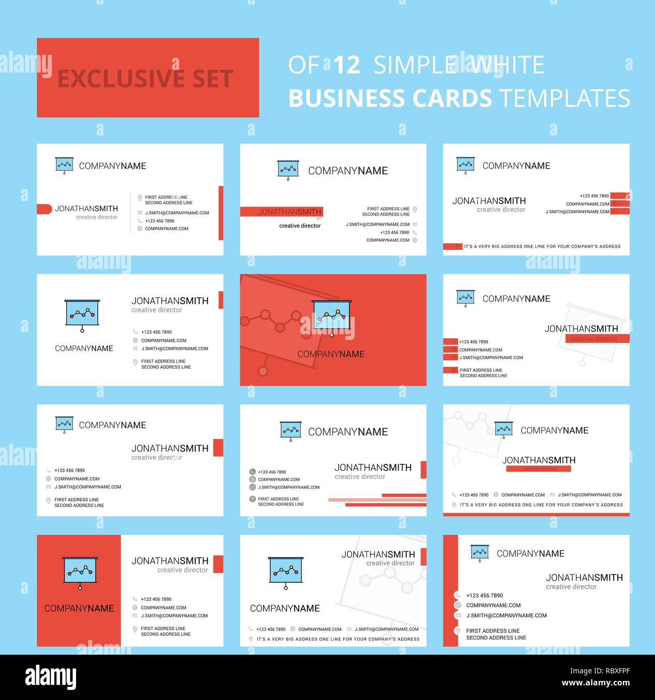 Set of 12 Graph chart Creative Busienss Card Template. Editable ...