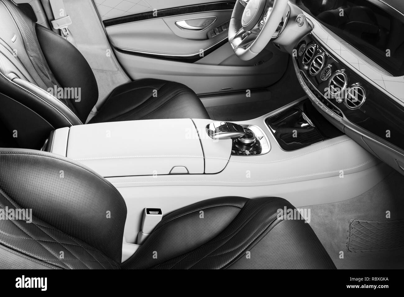 Modern Luxury car inside. Interior of prestige modern car. Comfortable ...