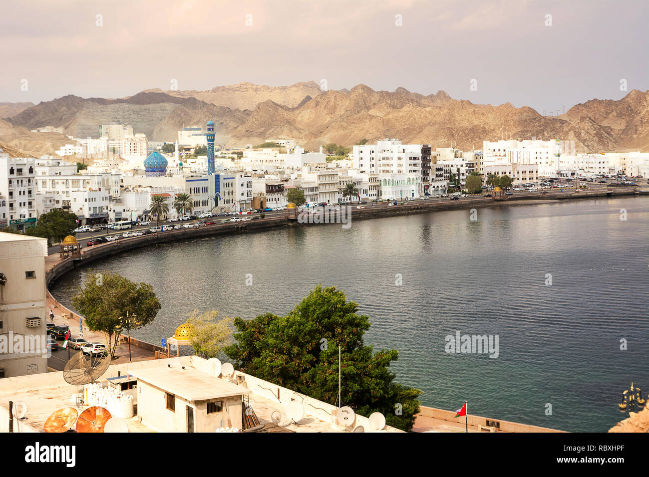Muscat, Oman - November 1, 2018: Mutrah waterfront with Mosque in ...