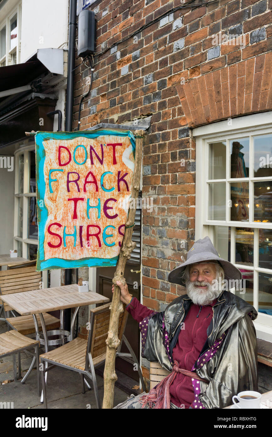 Rick Guest (aka Gandalf) a climate change activist, having a coffee ...