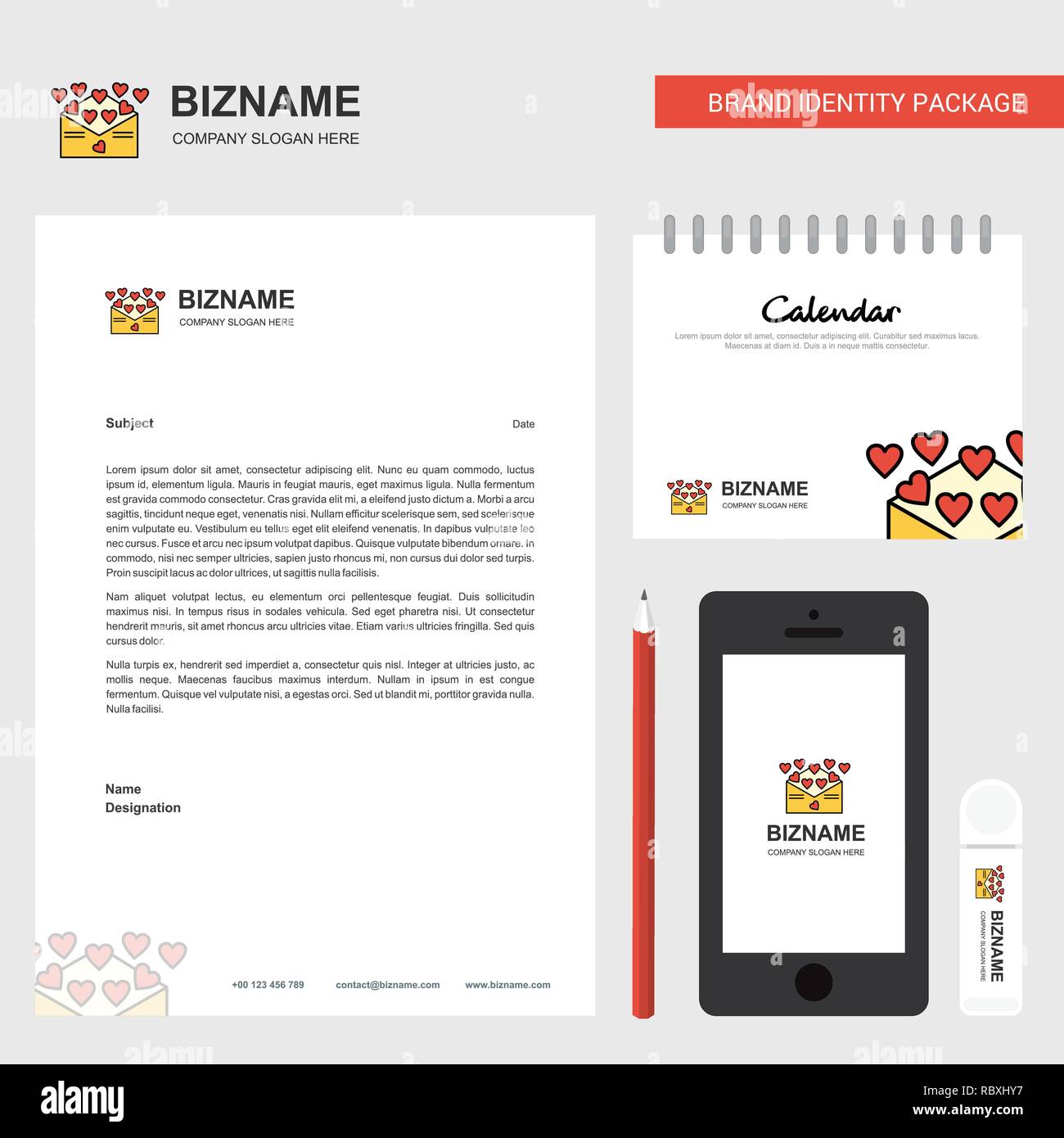 Love letter Business Letterhead, Calendar 2019 and Mobile app design ...