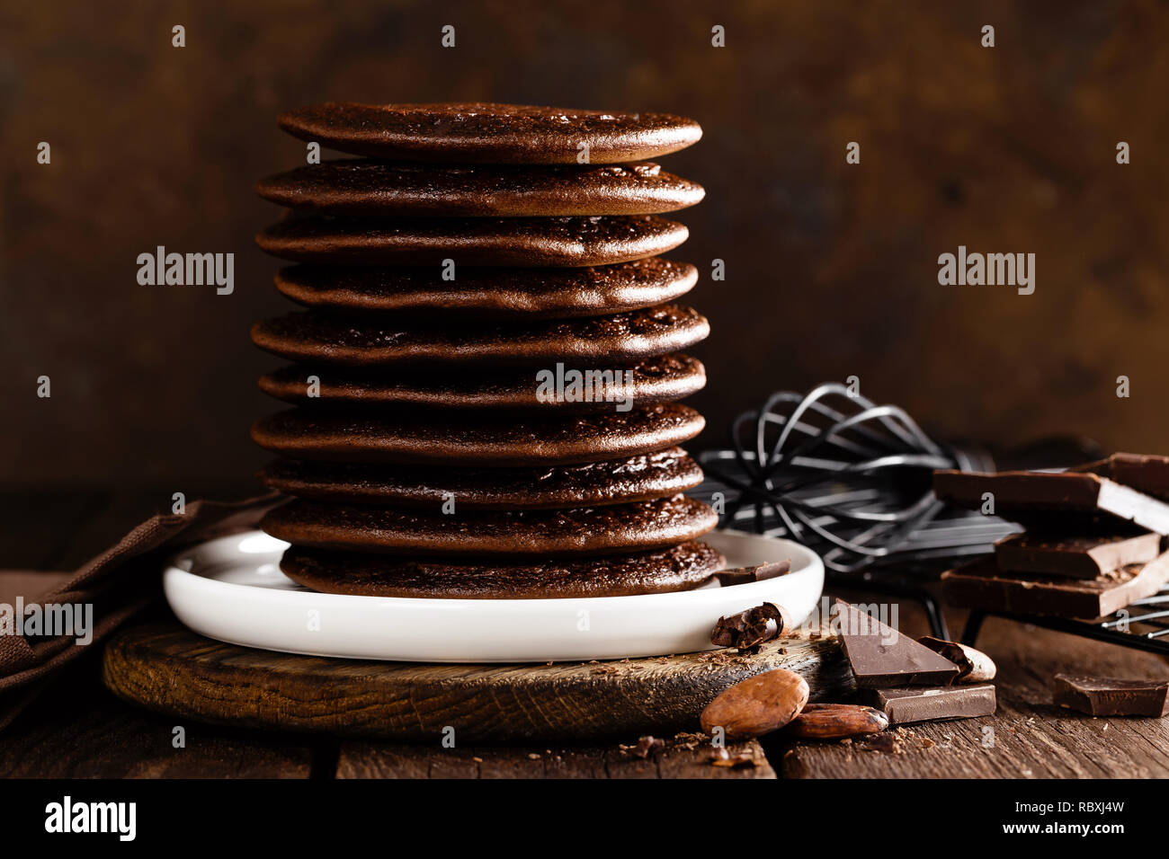Stack of chocolate pancakes Stock Photo - Alamy