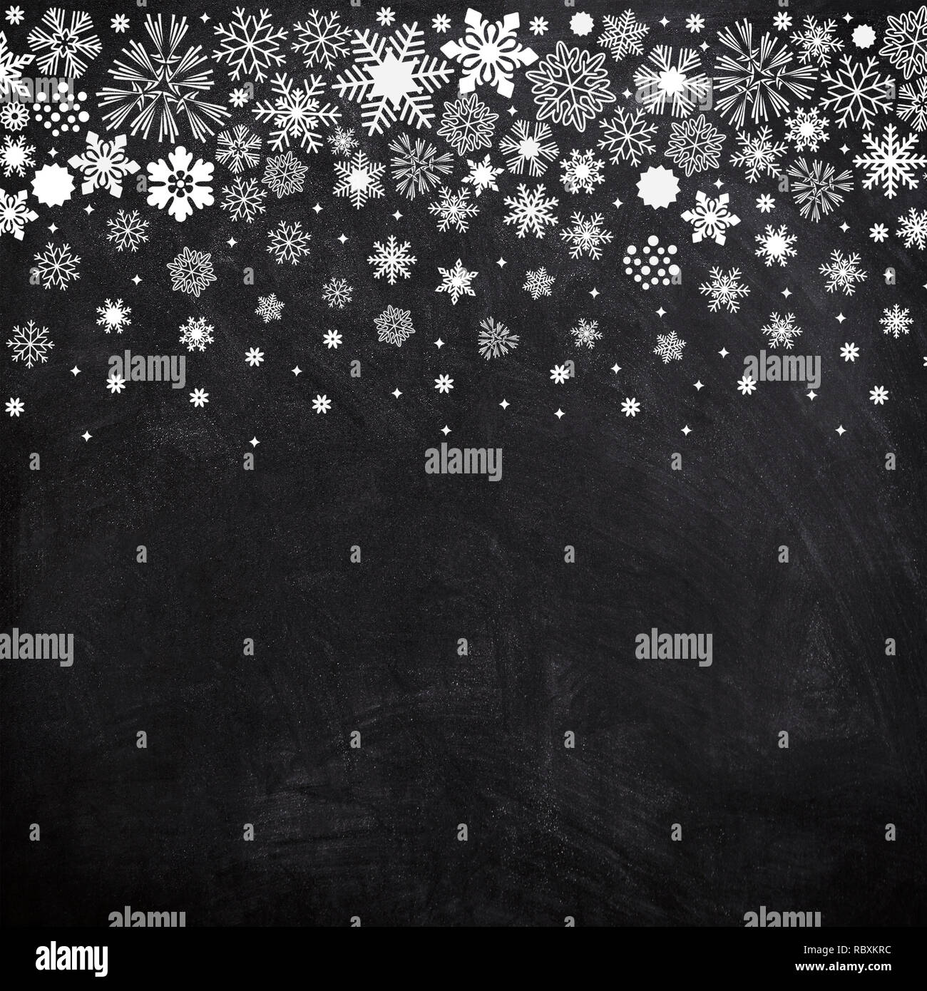 White chalk sketch drawing of snowflakes on blackboard background Stock ...