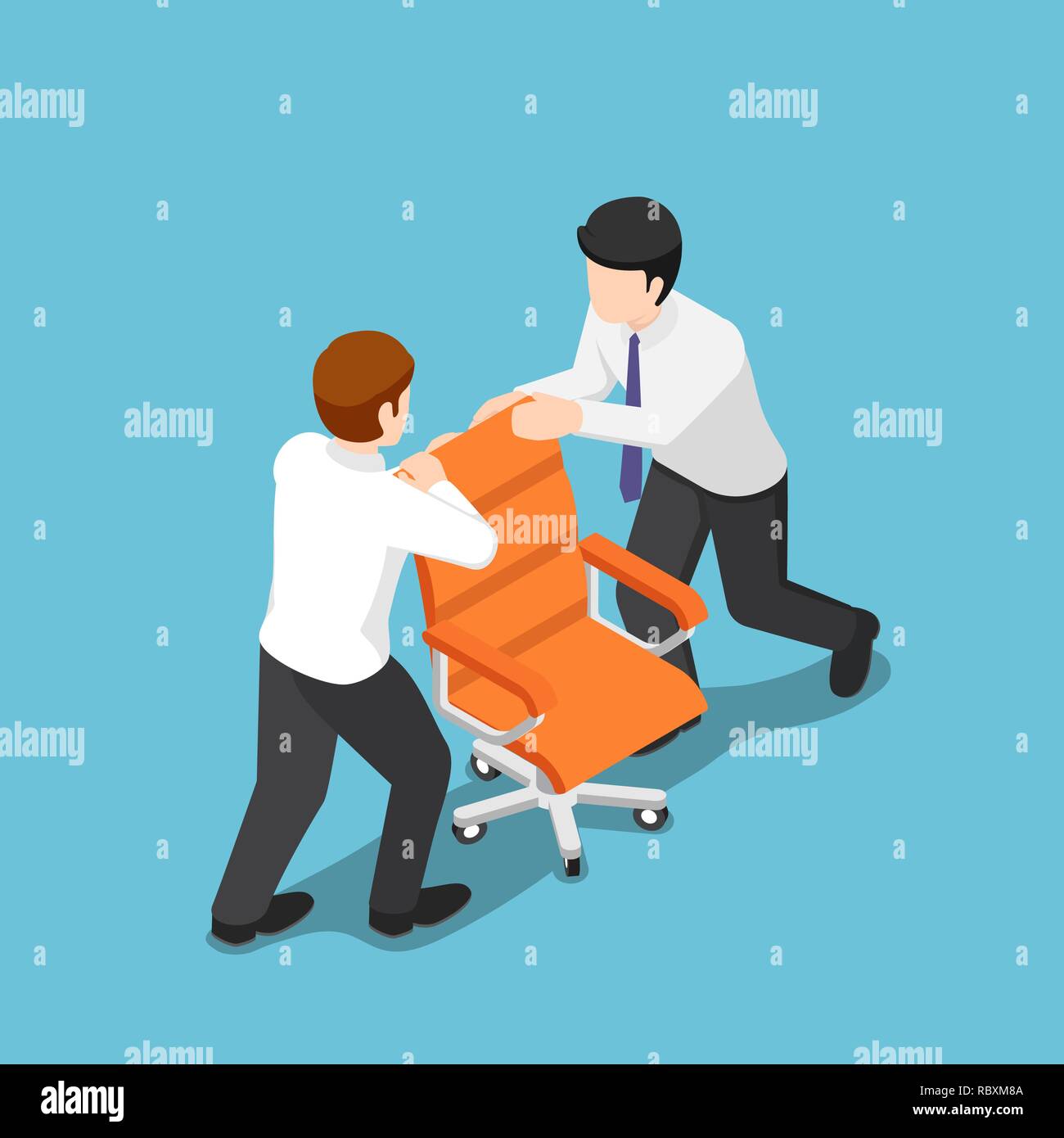 Flat 3d isometric two business people fighting over for ceo chair ...