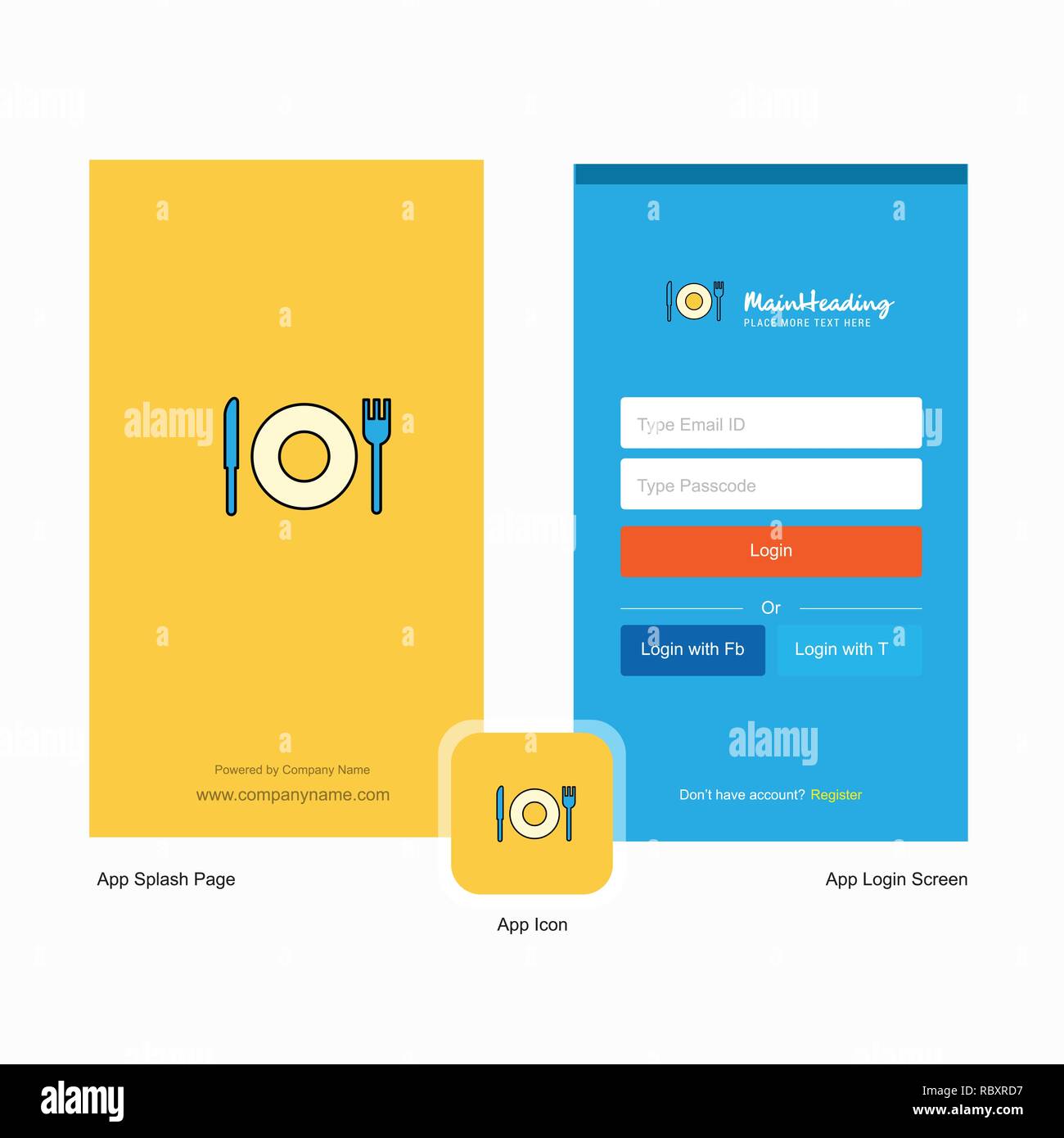 Company Food Splash Screen and Login Page design with Logo template ...