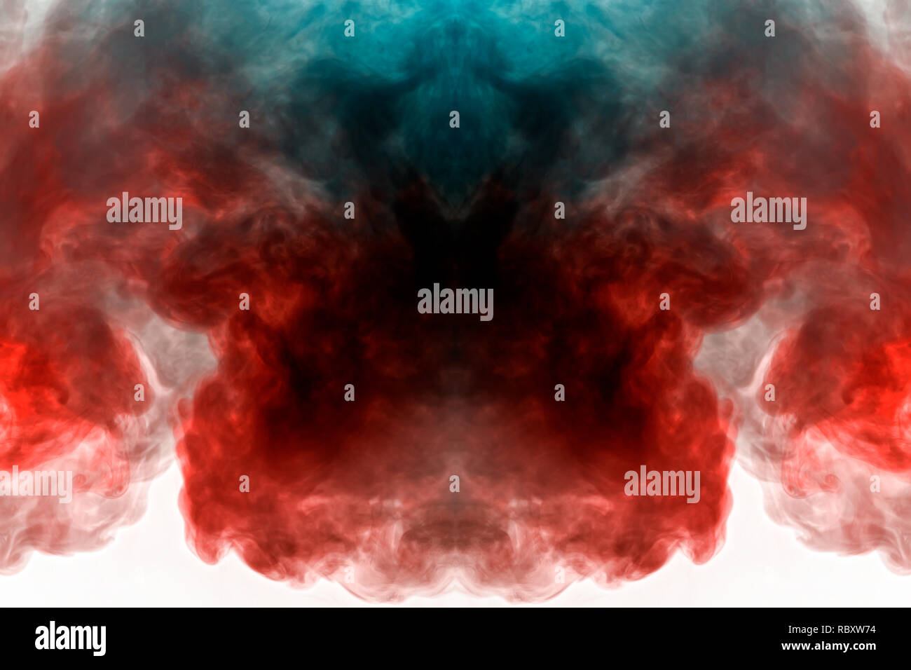 Puffs of multi-colored smoke scattering on a white background and ...