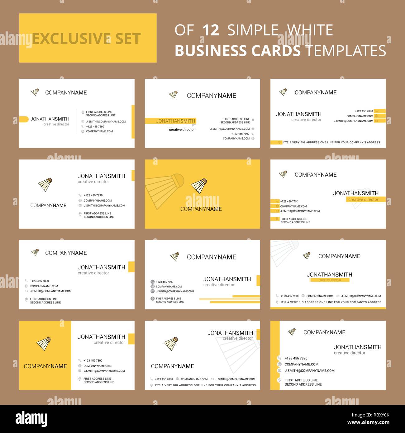 Set of 12 Badminton shuttle Creative Busienss Card Template. Editable ...