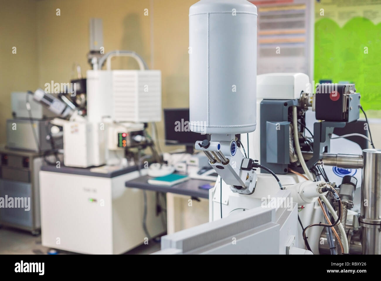 Scientific laboratory with a couple of electron microscopes Stock Photo ...