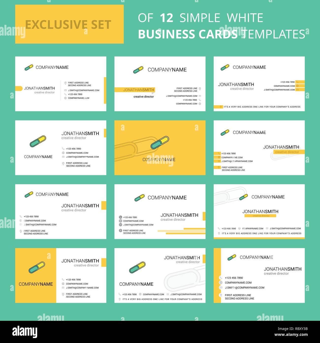 Set of 12 Paper pin Creative Busienss Card Template. Editable Creative ...