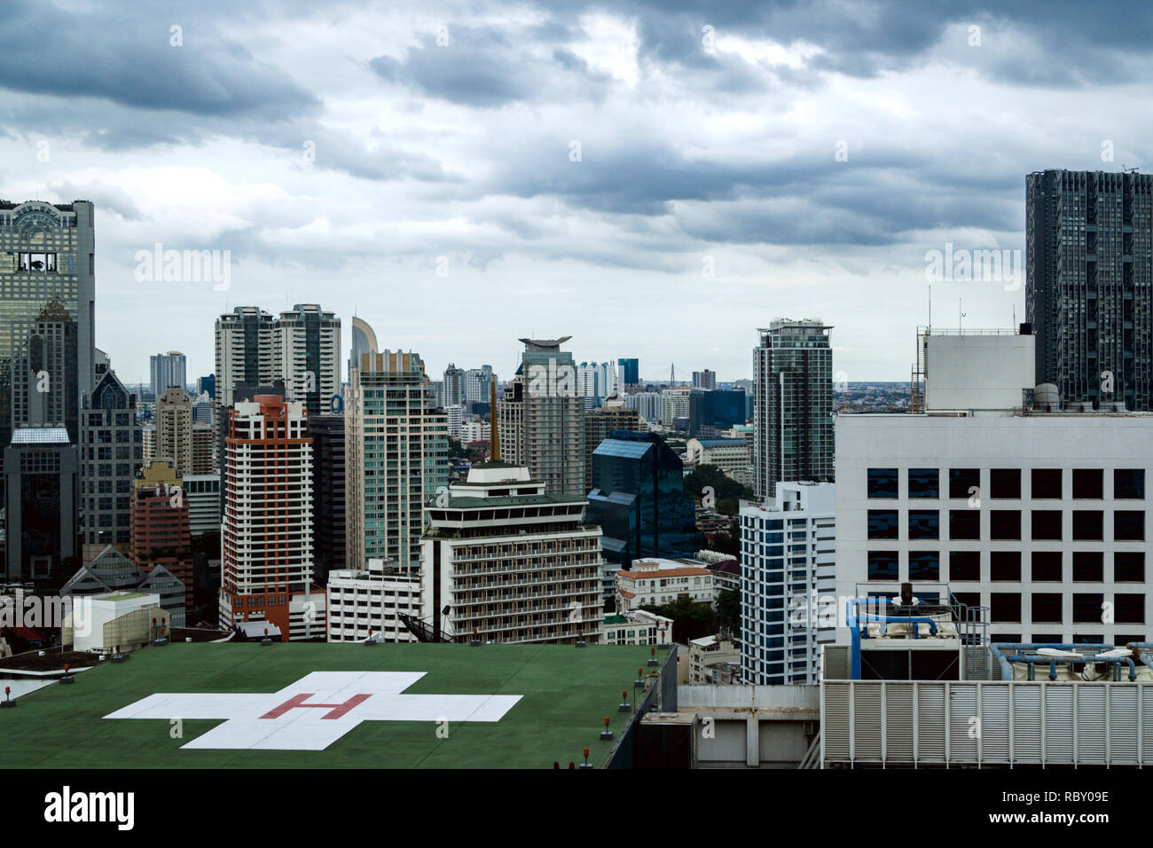 emergency medical helicopter service parking helipad on rooftop of the ...