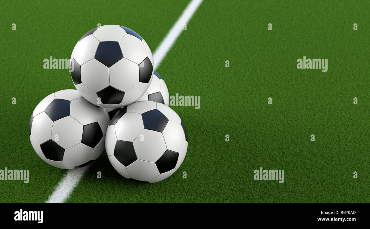 Soccer ball Pyramid on a soccer field - 3D Rendering Stock Photo - Alamy