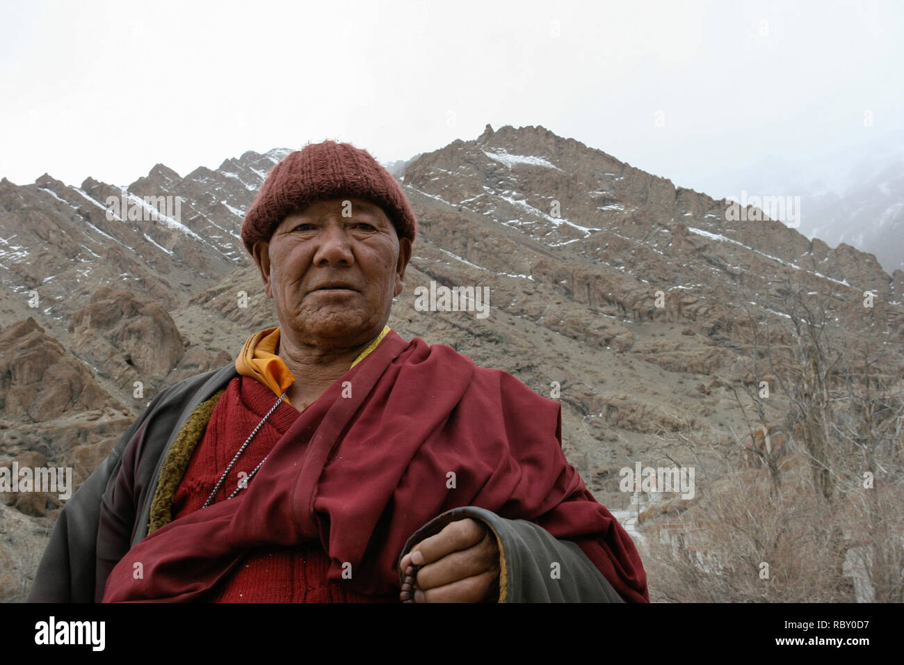 Ladakh, Leh, India - April 10, 2019 : portrait of tibetan buddhist monk ...