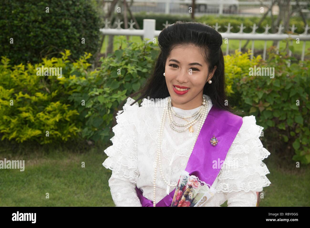 The lady in Middle Thai classical Thai traditional dress suit standing ...
