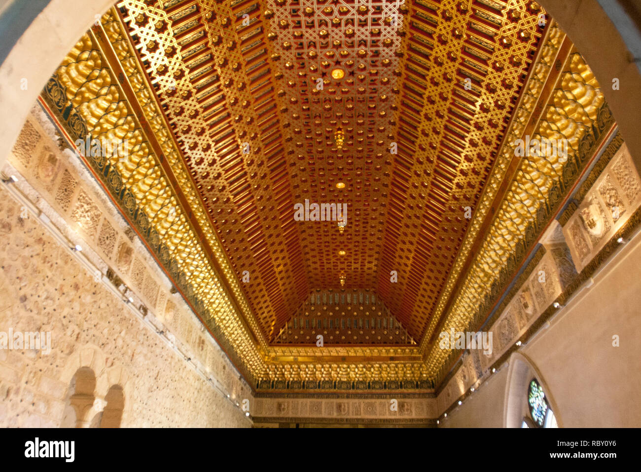 Segovia, Spain - April 26, 2008: The coffered ceiling in the shape of ...