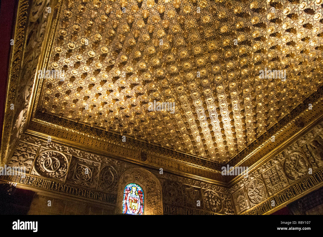 Segovia, Spain - April 26, 2008: The ceiling of the Sala de las Pinas ...