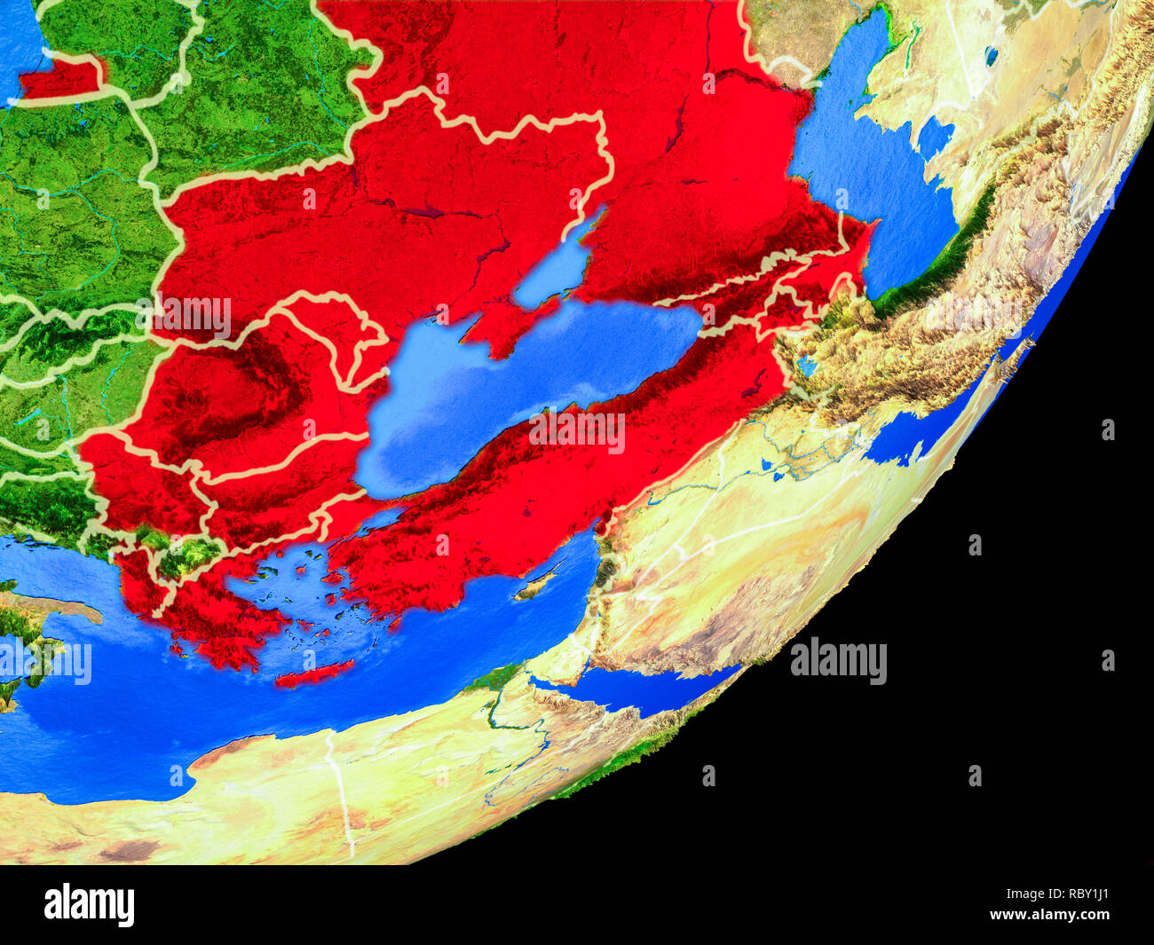 BSEC countries on planet Earth with country borders and highly detailed ...
