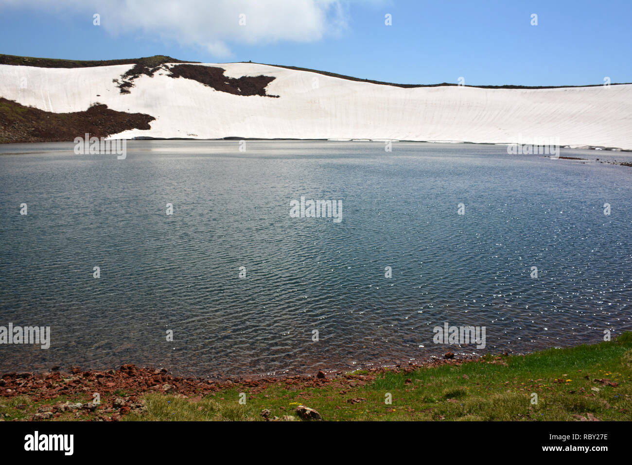 Beautiful crater lake at the mountains. Mount Azhdahak is a volcano in ...