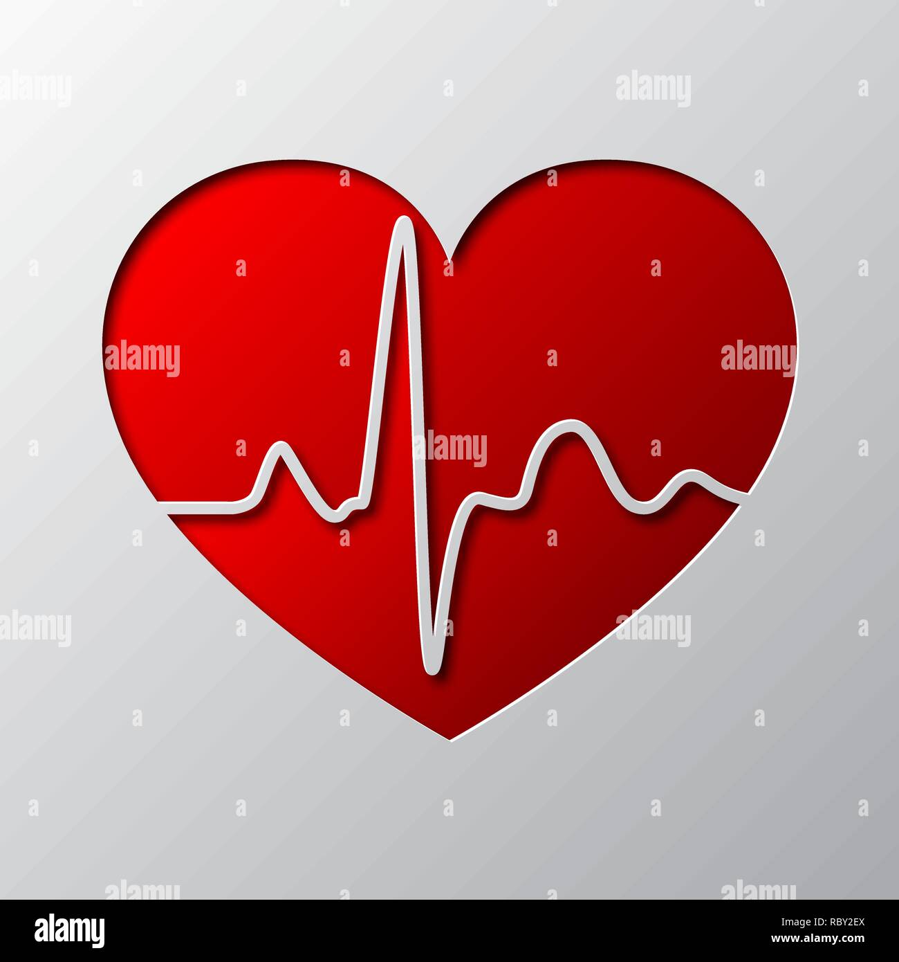 Paper art of the red heart and heartbeat symbol isolated. Vector ...