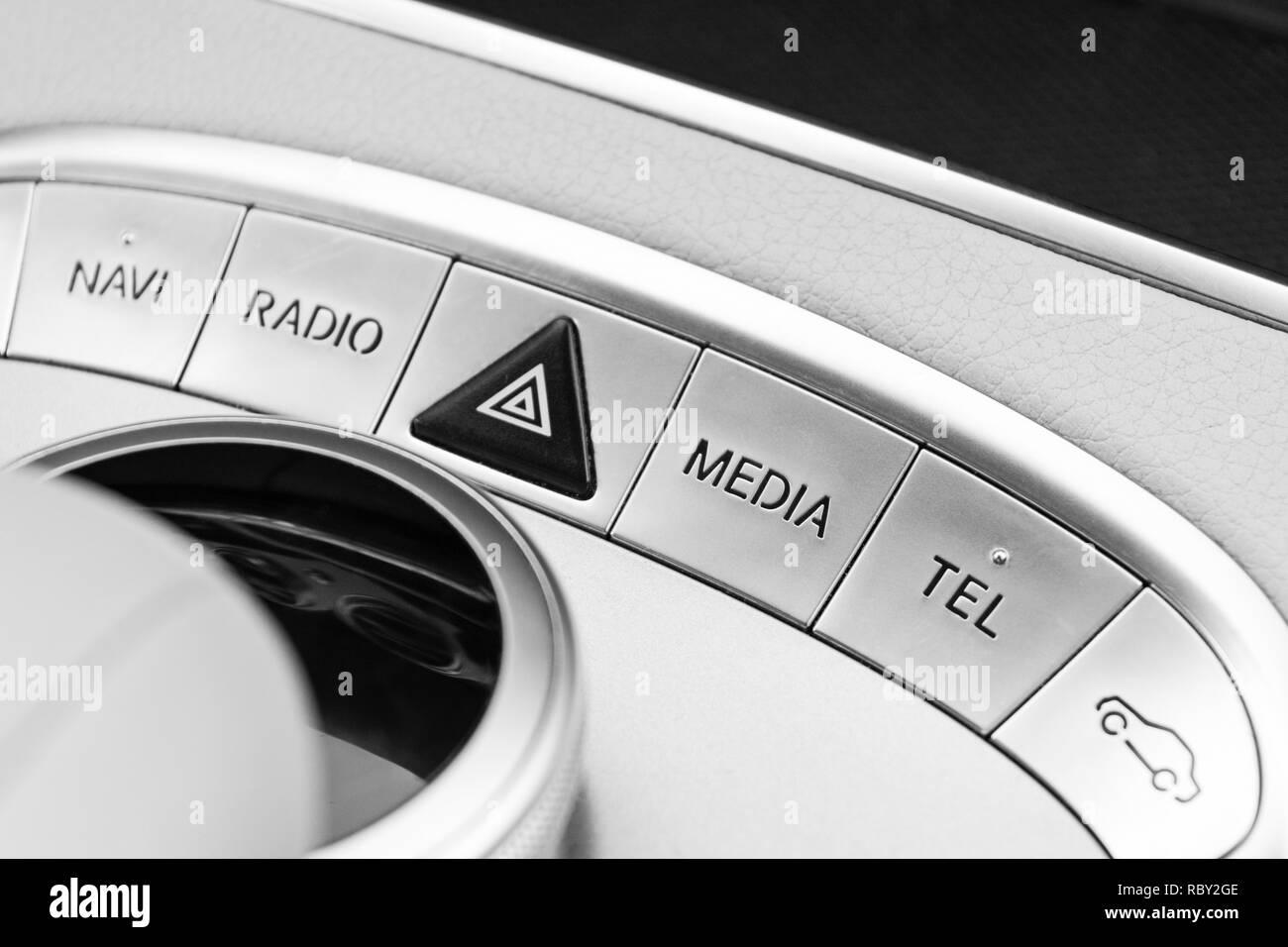 Media and navigation control buttons of a Modern car. Car interior ...