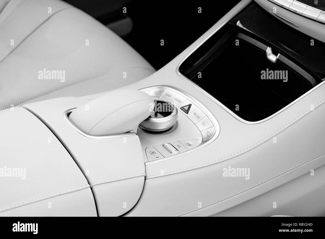 Media and navigation control buttons of a Modern car. Car interior ...