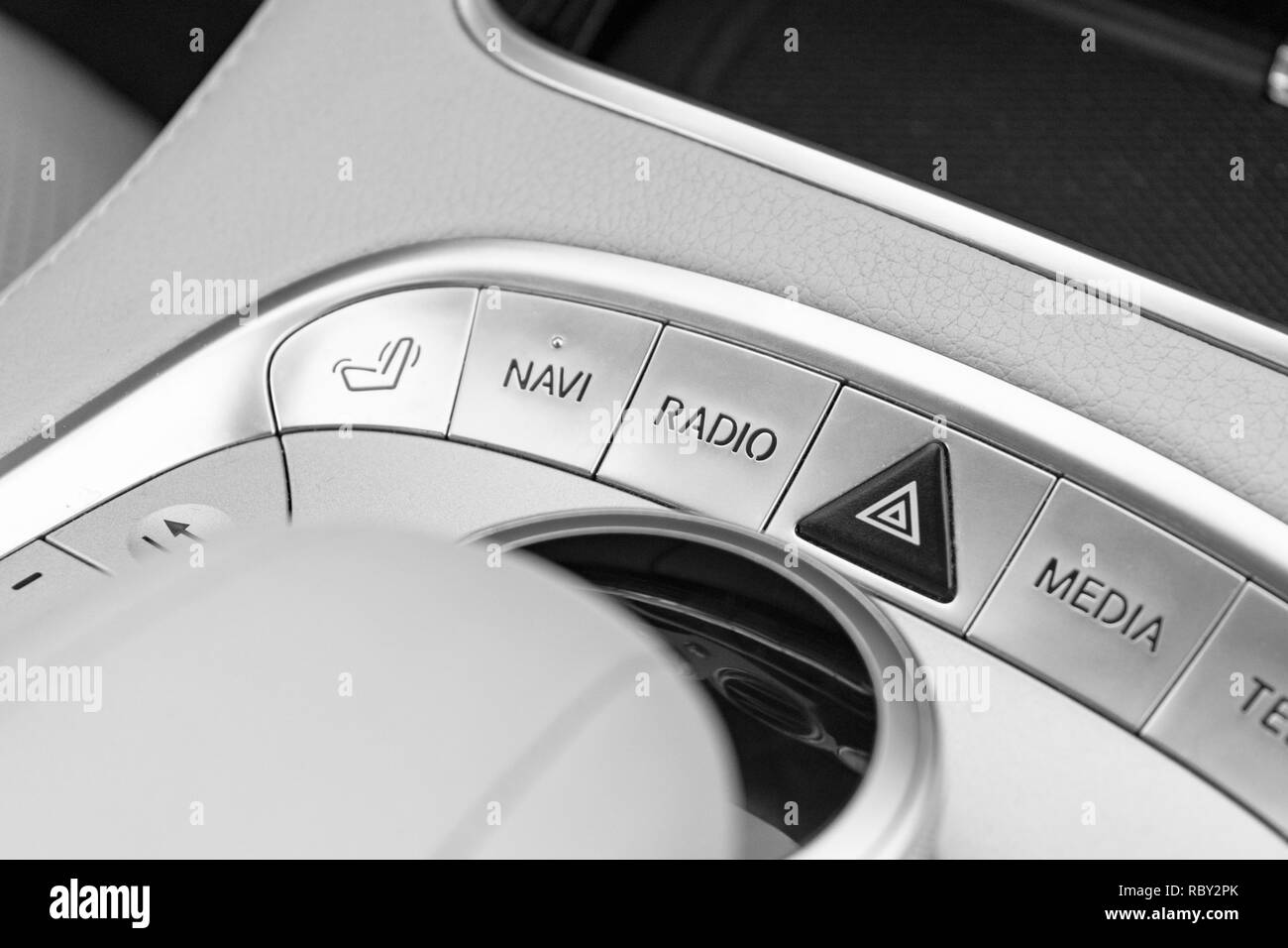 Media and navigation control buttons of a Modern car. Car interior ...