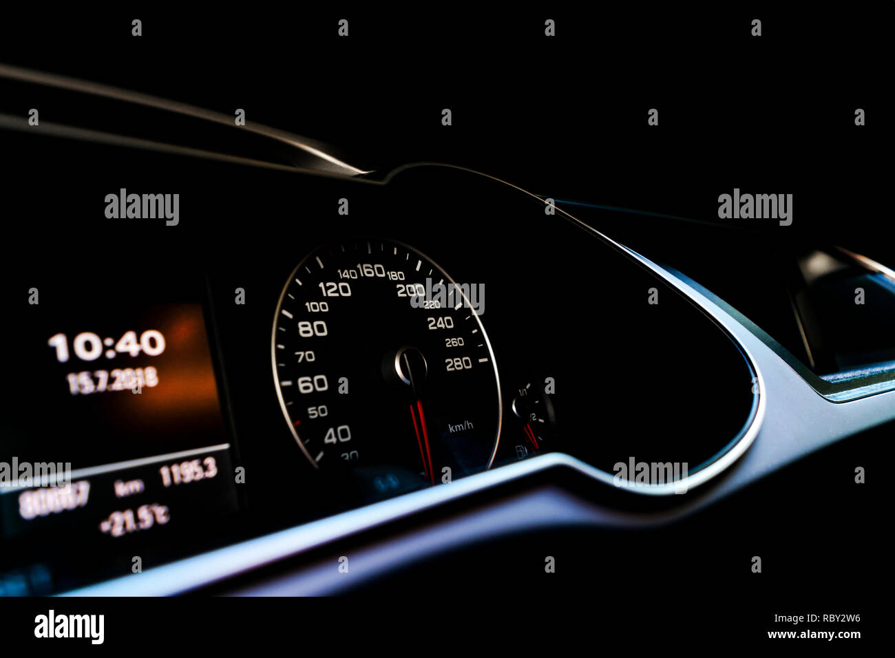 Close up shot of a speedometer in a car. Car dashboard. Dashboard ...