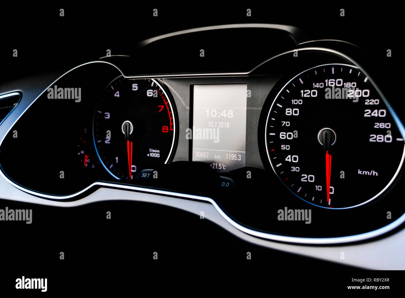 Close up shot of a speedometer in a car. Car dashboard. Dashboard ...