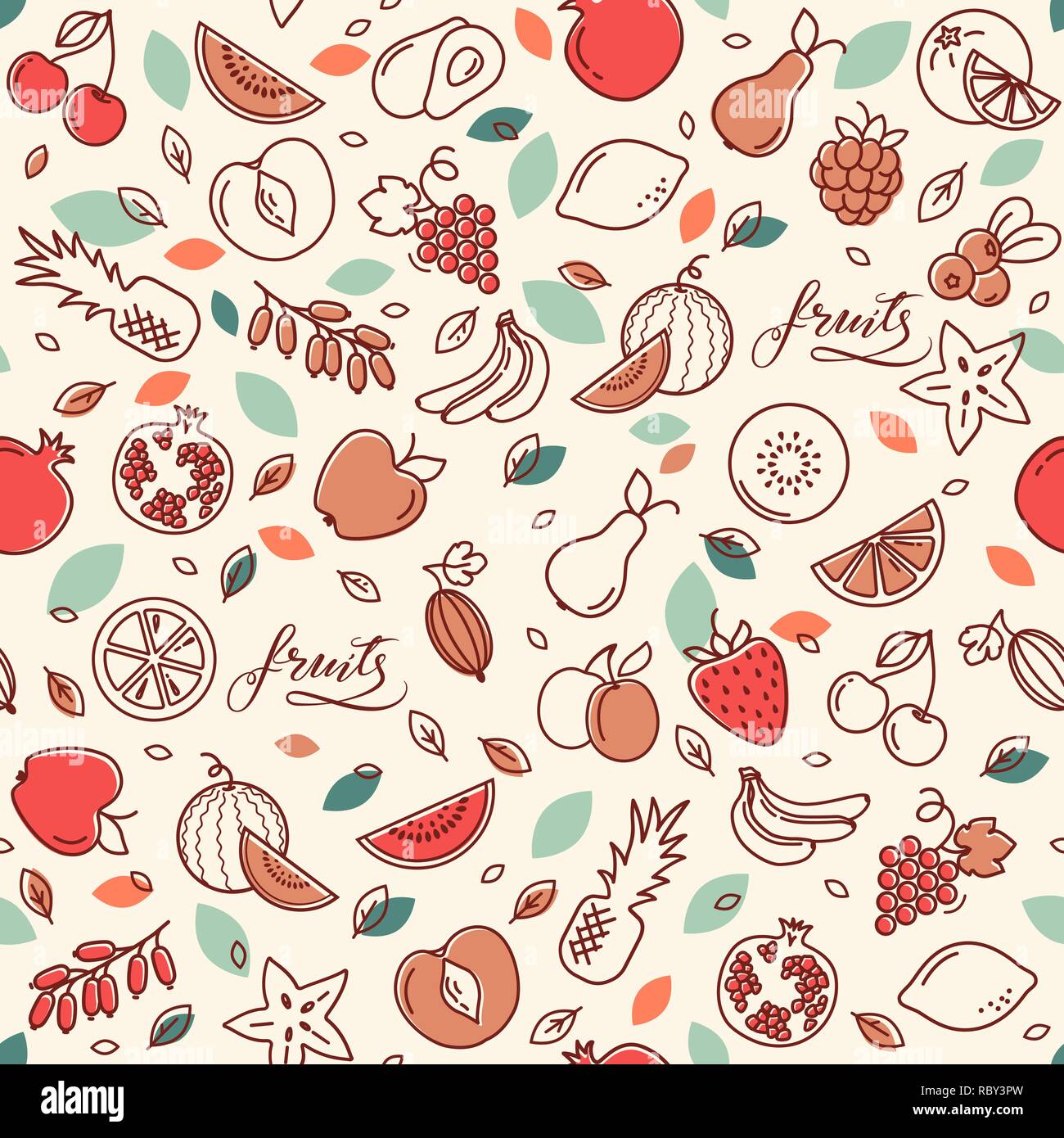 Seamless pattern of various vector fruits. Background with color ...