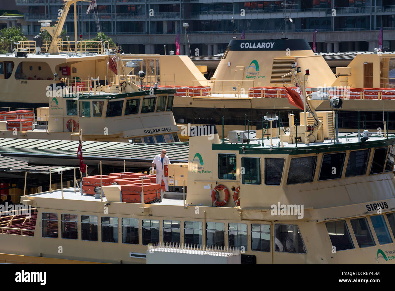 Sydney Ferries moored at Circular Quay terminal in Sydney Harbour ...