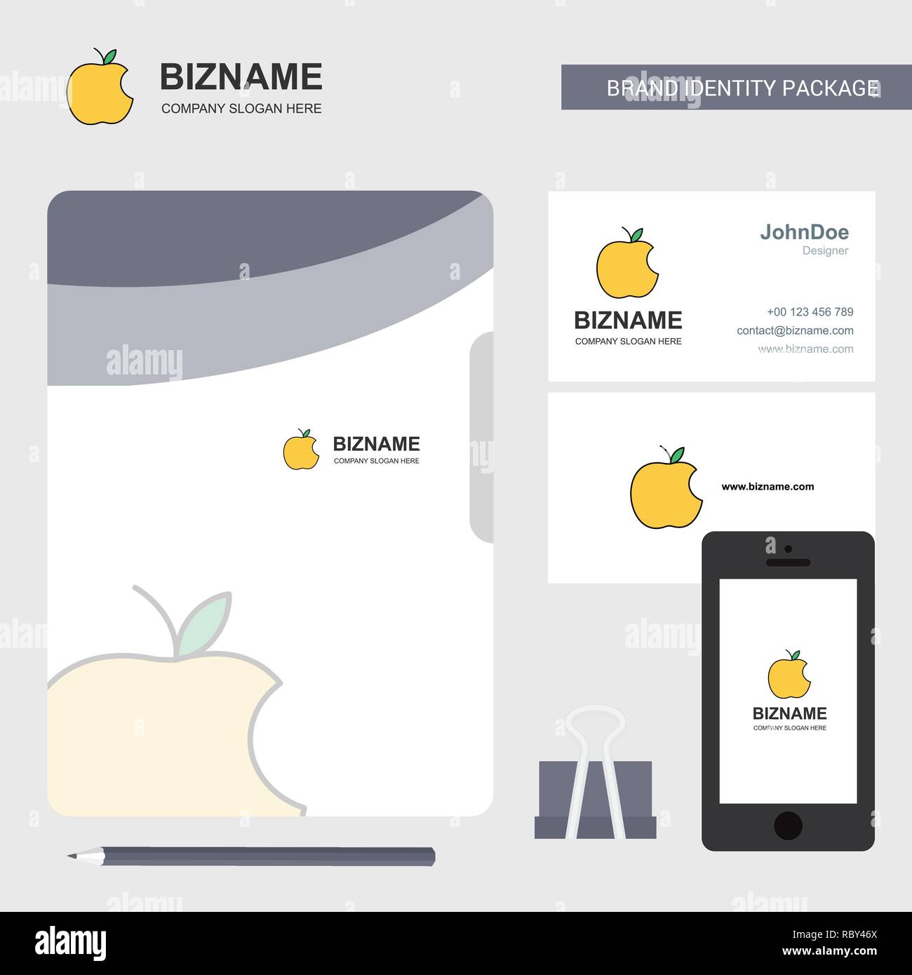 Apple Business Logo, File Cover Visiting Card and Mobile App Design ...