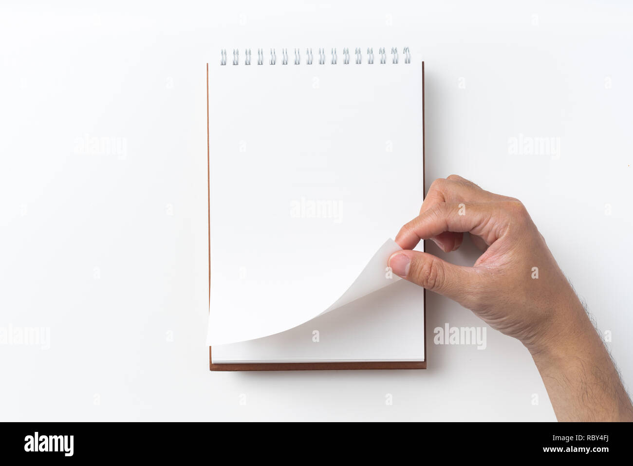 Design concept - Perspective view brown hardcover spiral notebook, man ...