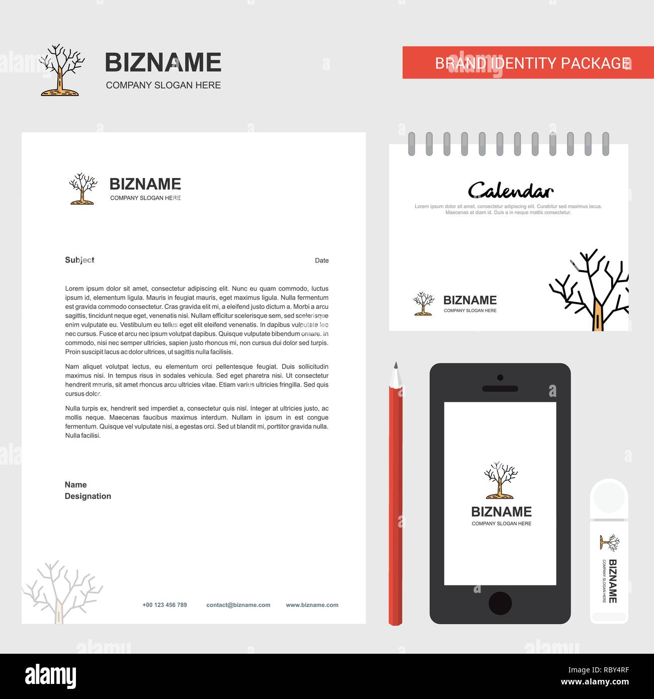 Tree Business Letterhead, Calendar 2019 and Mobile app design vector ...
