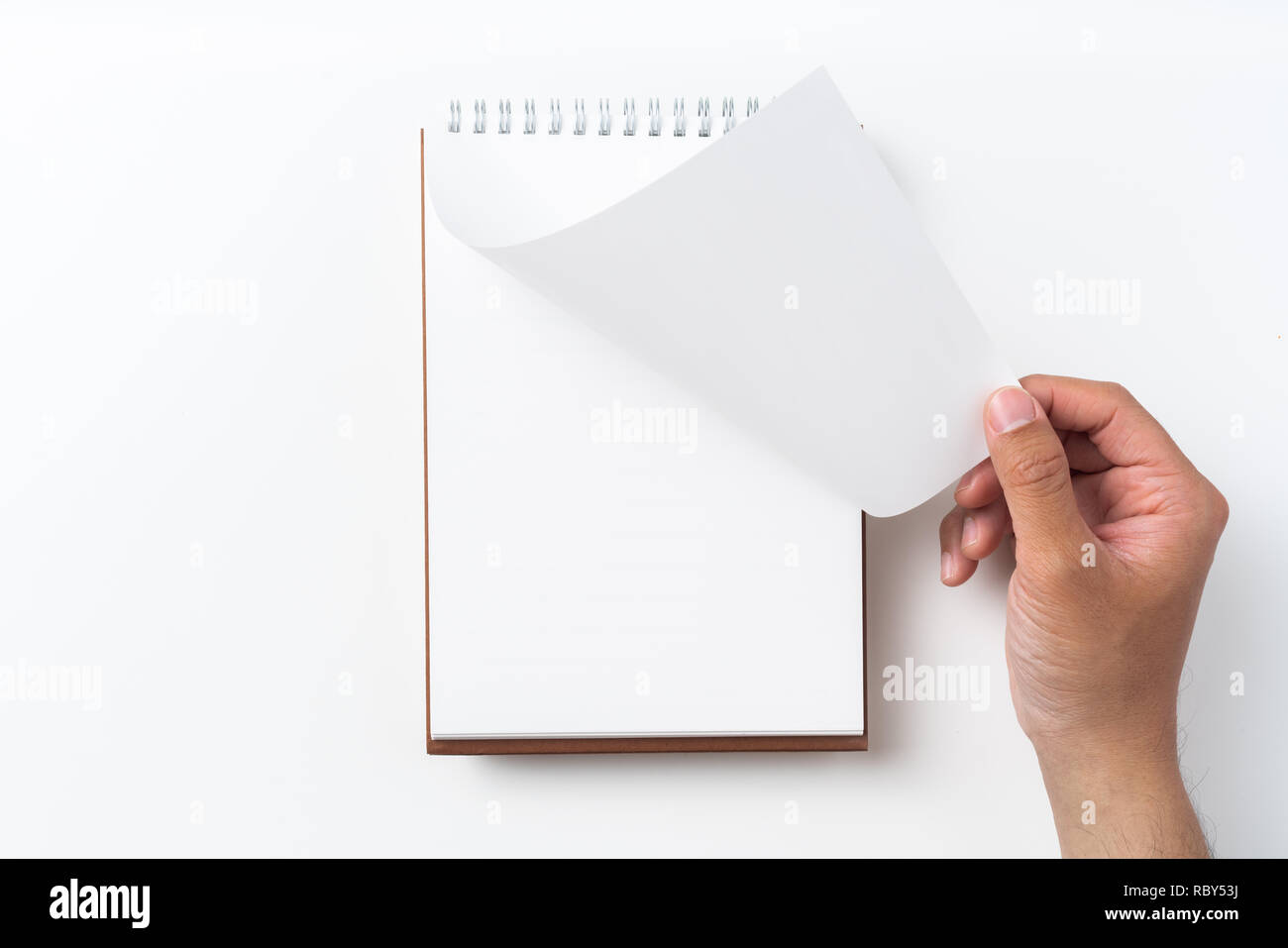 Design concept - Perspective view brown hardcover spiral notebook, man ...