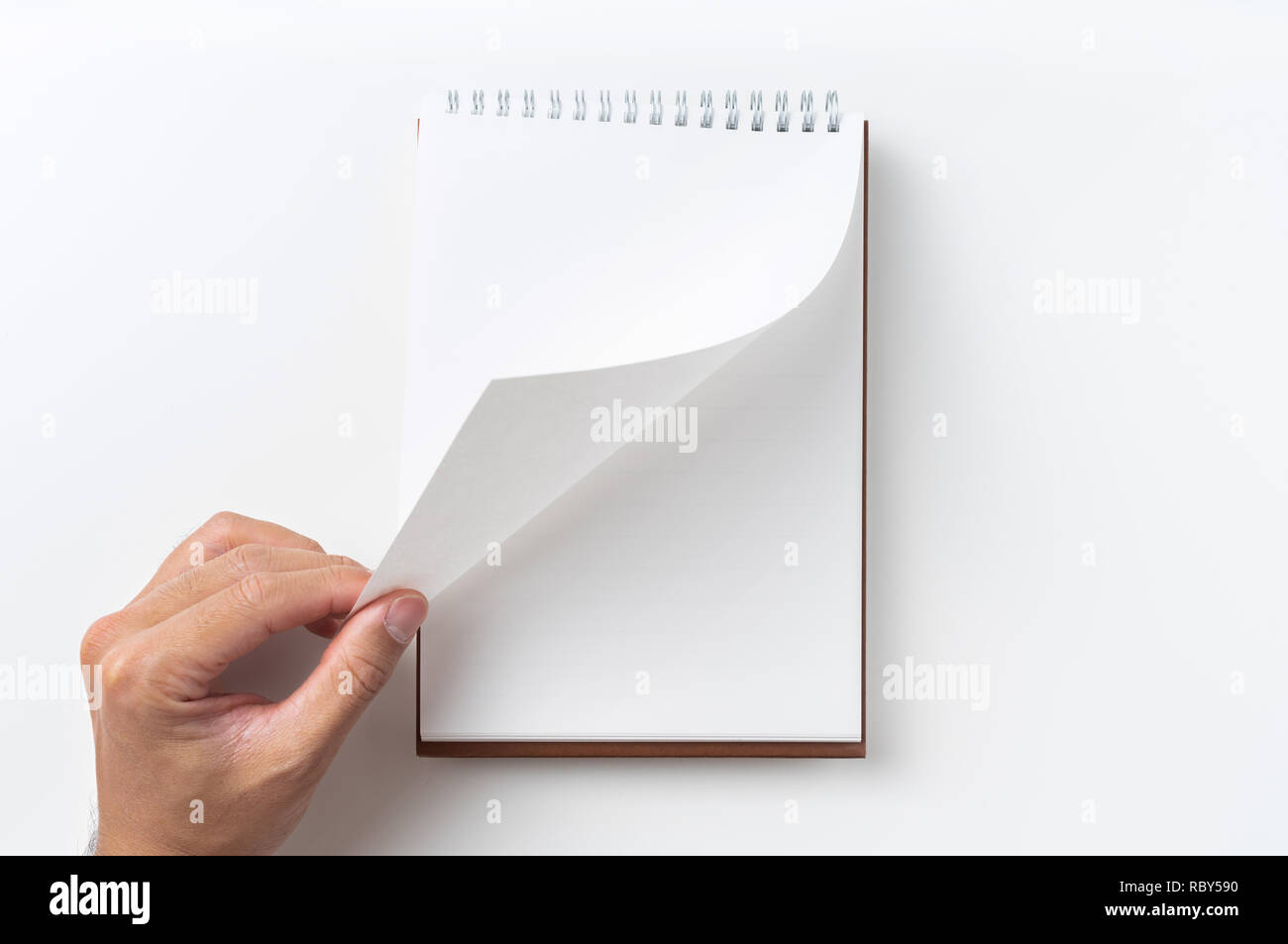 Design concept - Perspective view brown hardcover spiral notebook, man ...